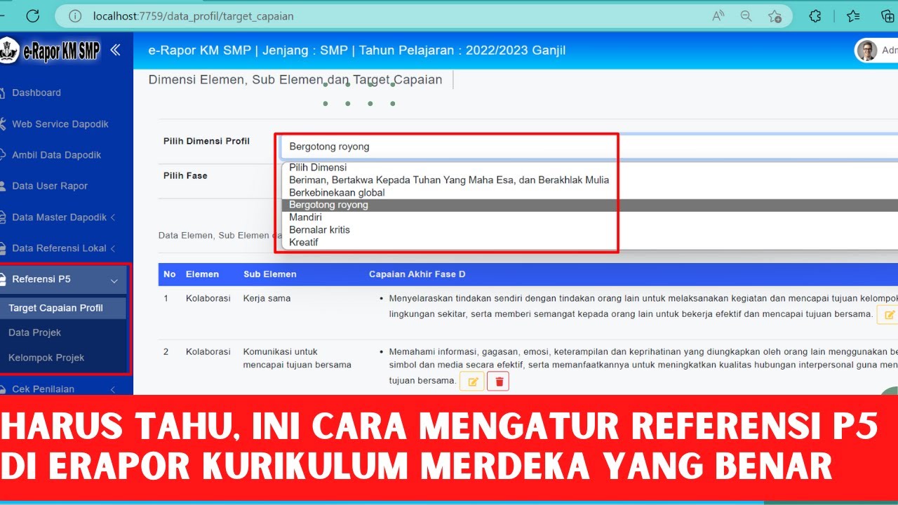 🔴HARUS TAHU‼️INI CARA SETTING REFERENSI P5 DI ERAPOR KURIKULUM MERDEKA ...