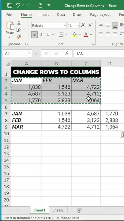 QUICKLY CHANGE ROWS TO COLUMNS IN EXCEL #shorts - YouTube