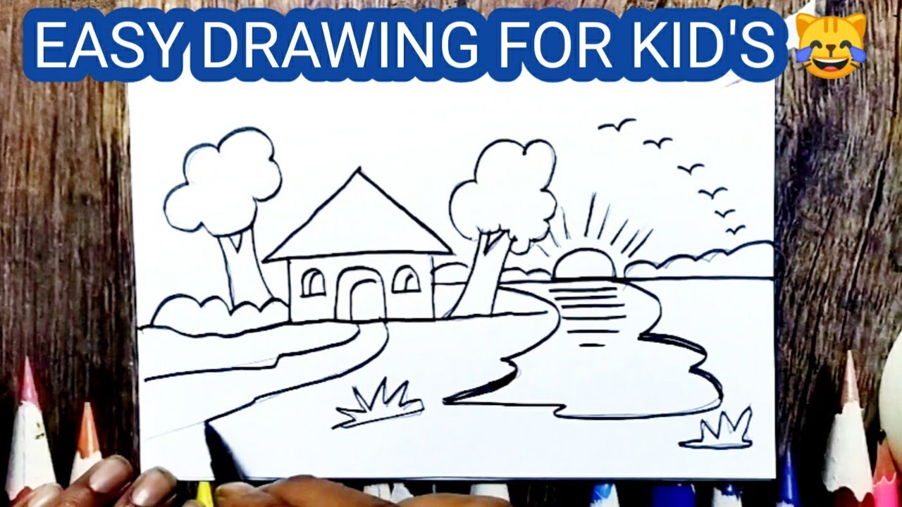 How To Draw Landscape|Easy Outline Drawing For Kid's|Step By Step ...