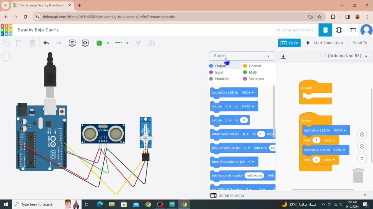 Ultrasonic Sensor Servo Motor With Arduino In Tinkercad Circuit Code Arduino Programming In