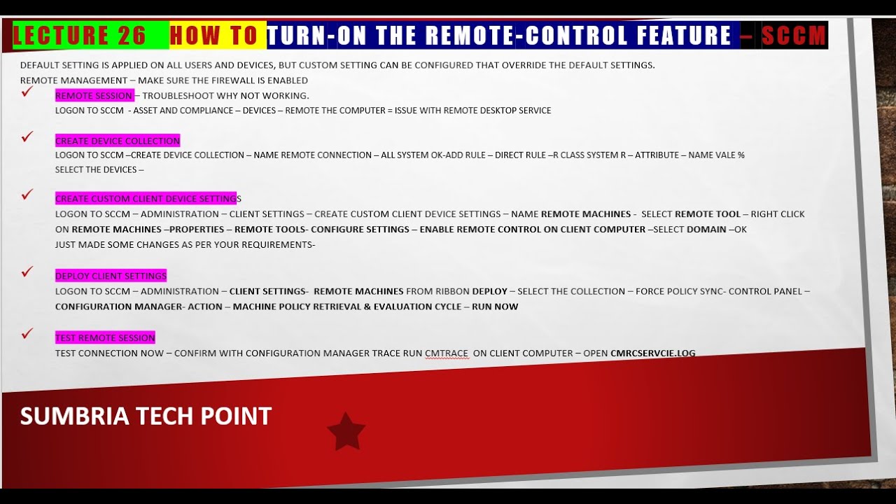 Lecture 26 How to Turn on the Remote Control Feature – SCCM - YouTube
