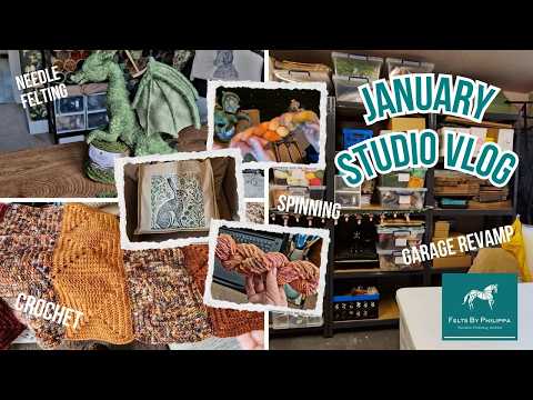 🐲🐉JANUARY STUDIO VLOG #58 // Developing the dragon, granny square scarf, garage revamp, spinning 🐉🐲