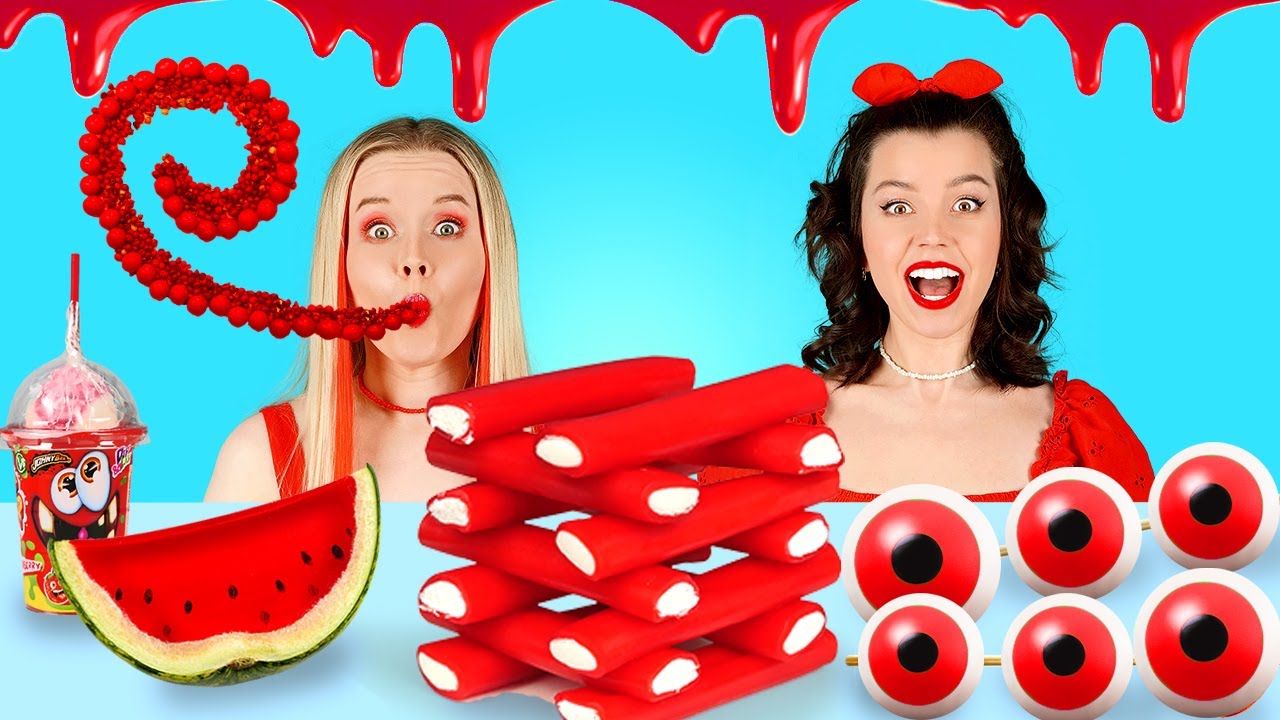 100 LAYERS OF RED FOOD CHALLENGE || Eating Only One Color Food For 24 ...