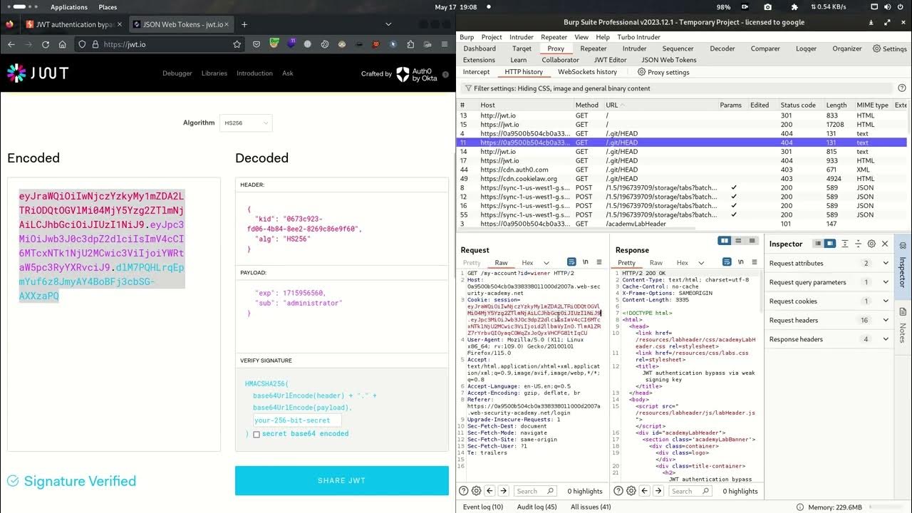 22.3 Lab: JWT authentication bypass via weak signing key - Karthikeyan Nagaraj | 2024 - YouTube