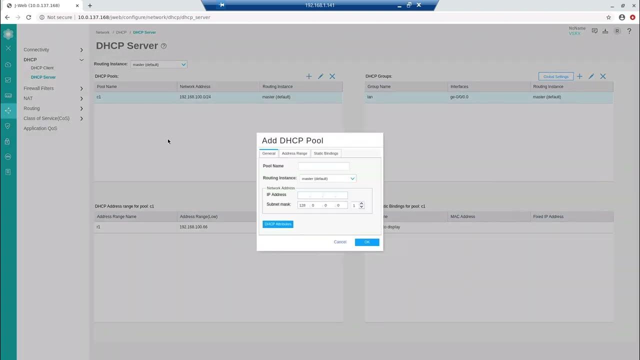 Juniper Basic DHCP Configuration via J-Web - YouTube