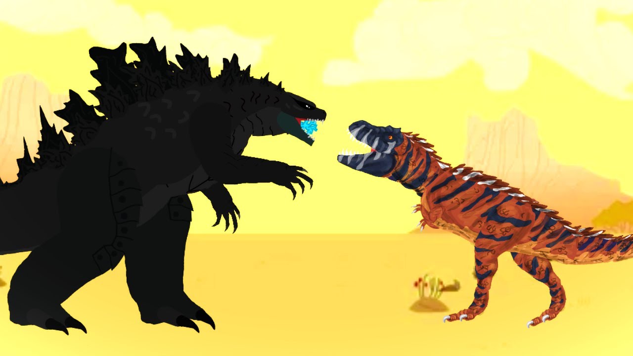 Godzilla vs. T-Rex Cartoons Battle | Dinro - YouTube