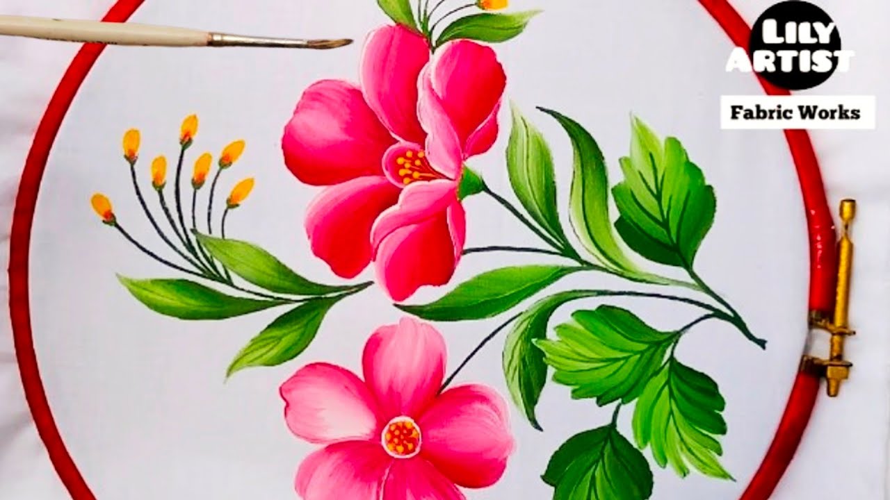 New Fabric painting easy design | red flower painting | kapde per ...