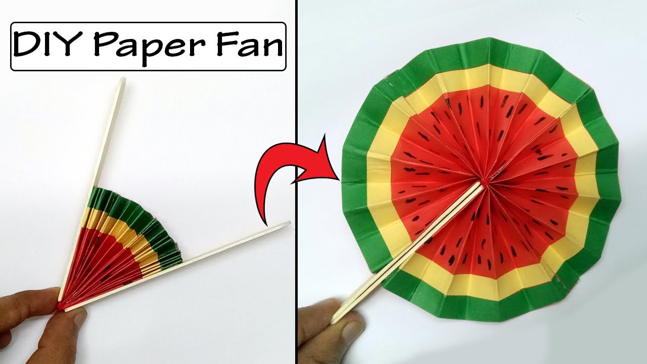 How to Make Paper HandFan | DIY Watermelon Hand Fan | Cute Paper PopUp ...