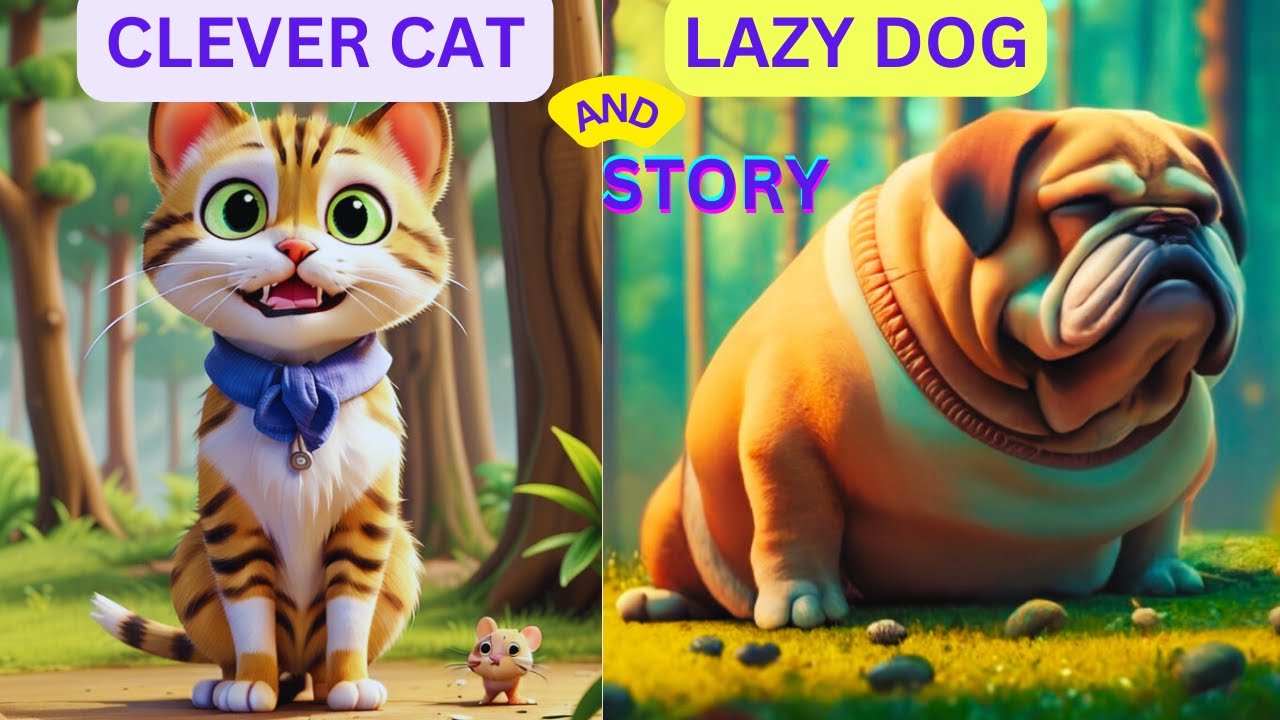 A Clever Cat and lazy Dog Story. @kidsenglishstories786 ! Moral Story ...