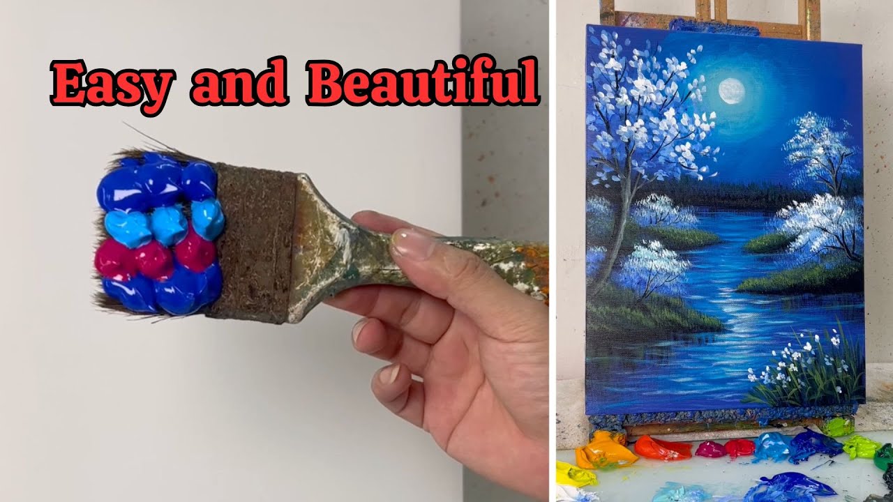 Beautiful Moonlight Landscape | STEP by STEP Acrylic Painting Tutorial ...