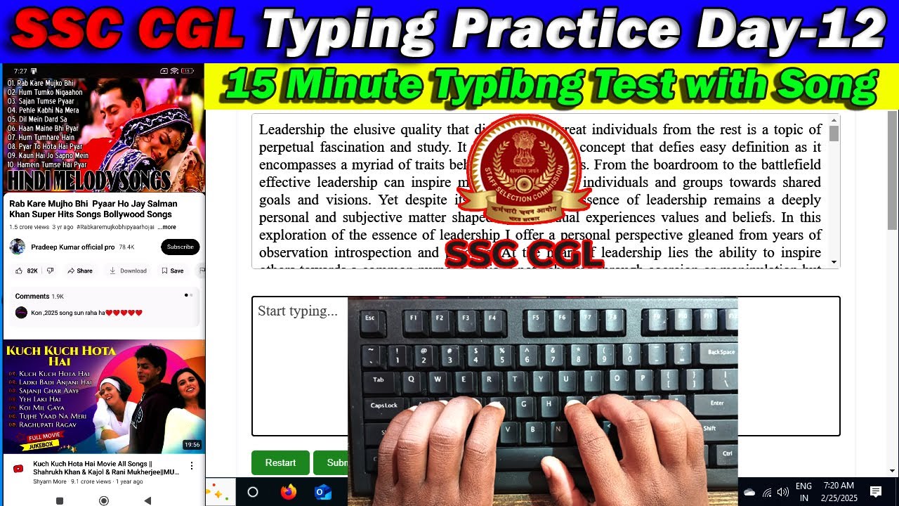 SSC CGL Typing Test Day-12 | 35 WPM Typing ⌨ Speed with 98.72% Accuracy ...