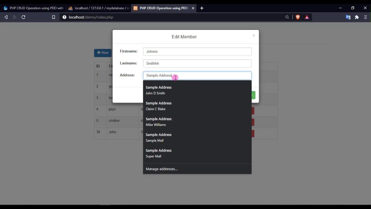 PHP CRUD Operation using PDO with Bootstrap Modal Tutorial Demo - YouTube