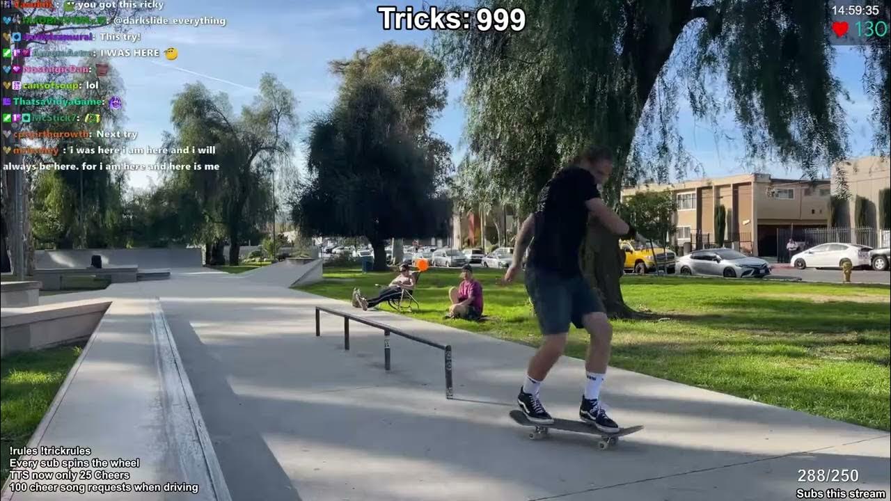 Ricky Glaser Finishes 1000 Unique Skate Tricks Stream Challenge in 8 Days with a Darkslide - YouTube