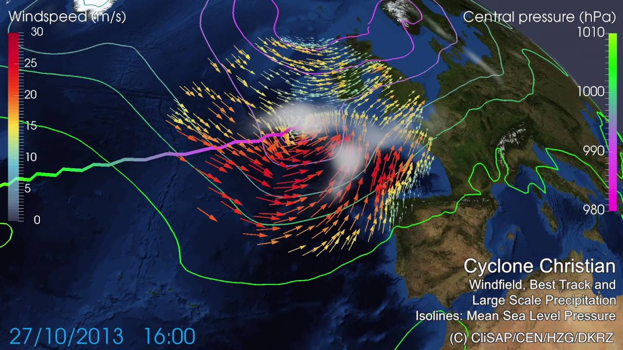 Simulation of Cyclone Christian and Typhoon Haiyan - YouTube
