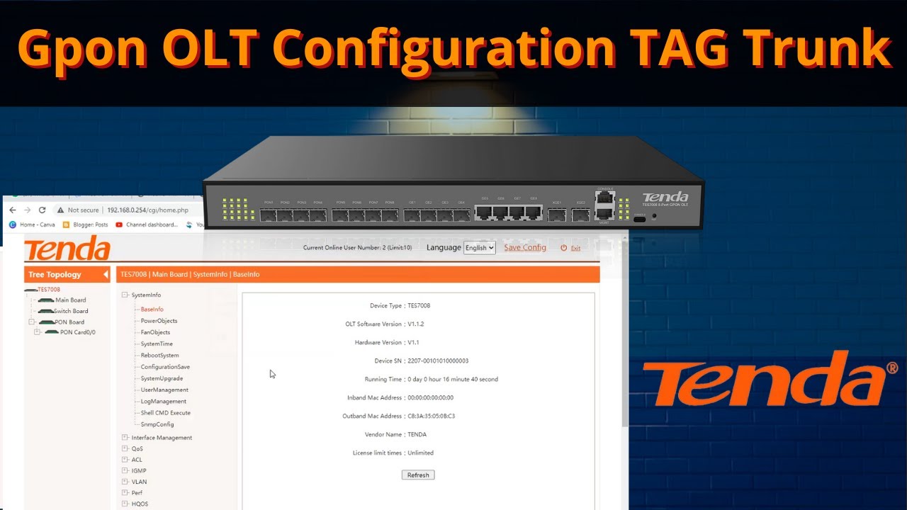 GPON OLT Configuration | GPON OLT Config TAG Trunk Method | Tenda ...