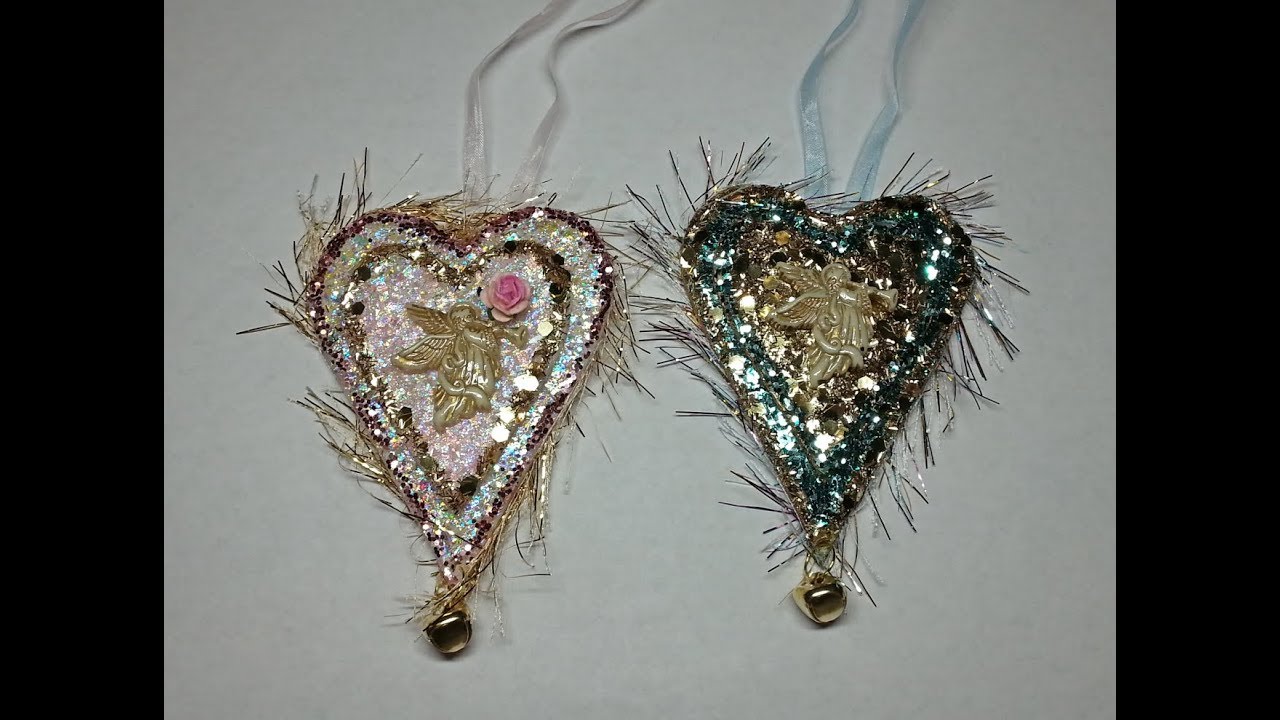 DIY~Gorgeous & Sparkly Angel Heart Vintage Ornaments! With Pattern ...