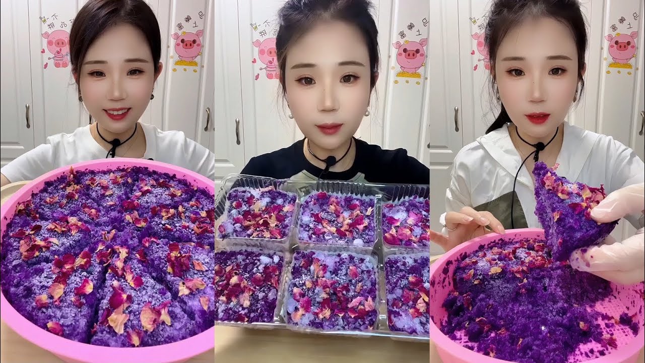 ASMR Purple Ice with Edible Flowers Eating Mukbang - YouTube