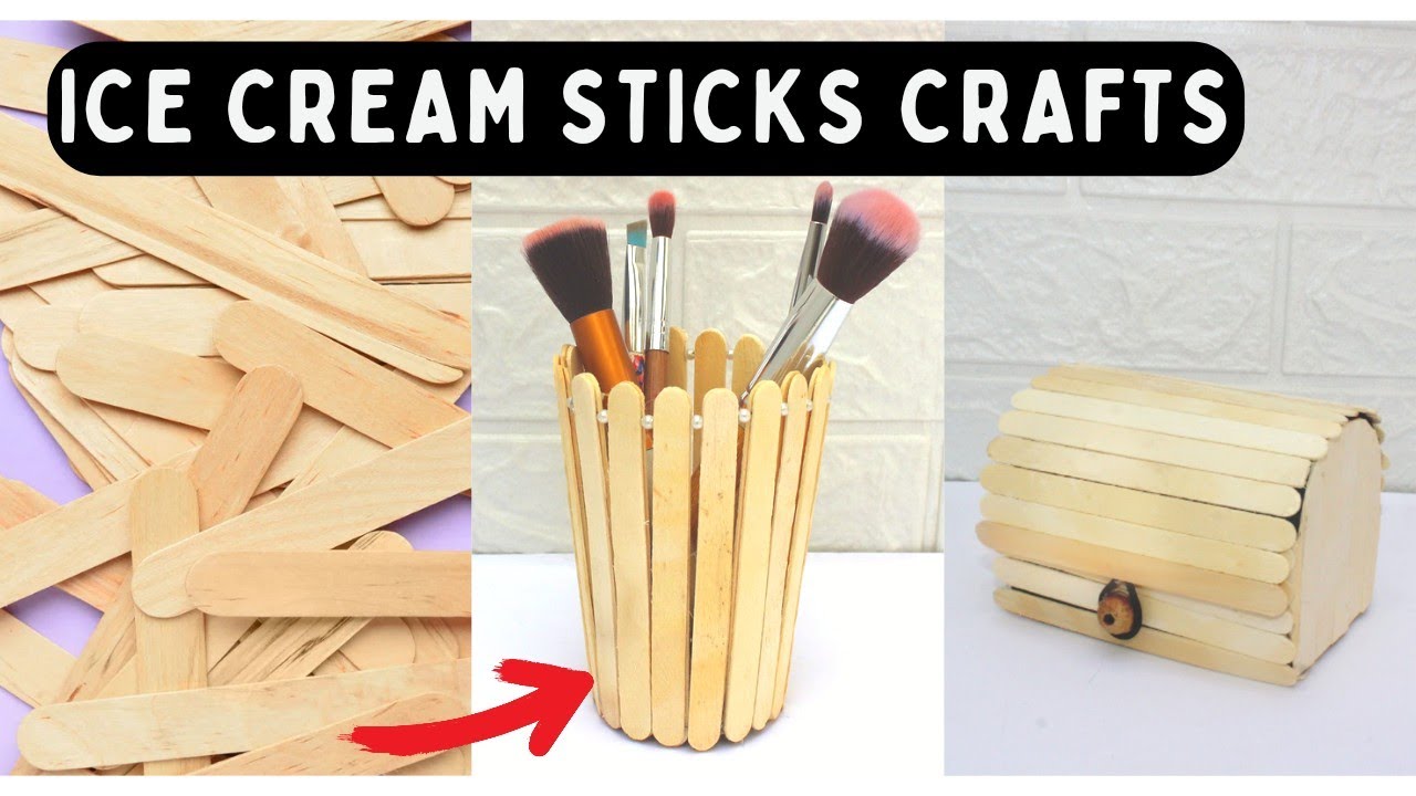 Ice Cream Stick Crafts - DIY Brush Holder and Jewelry Box - YouTube