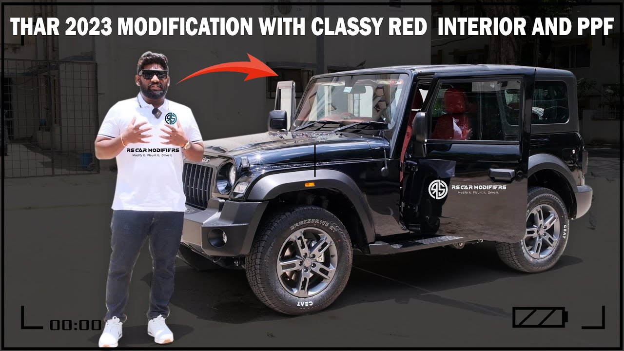 THAR 2023 MODIFICATION WITH Classy Red INTERIOR AND PPF - YouTube