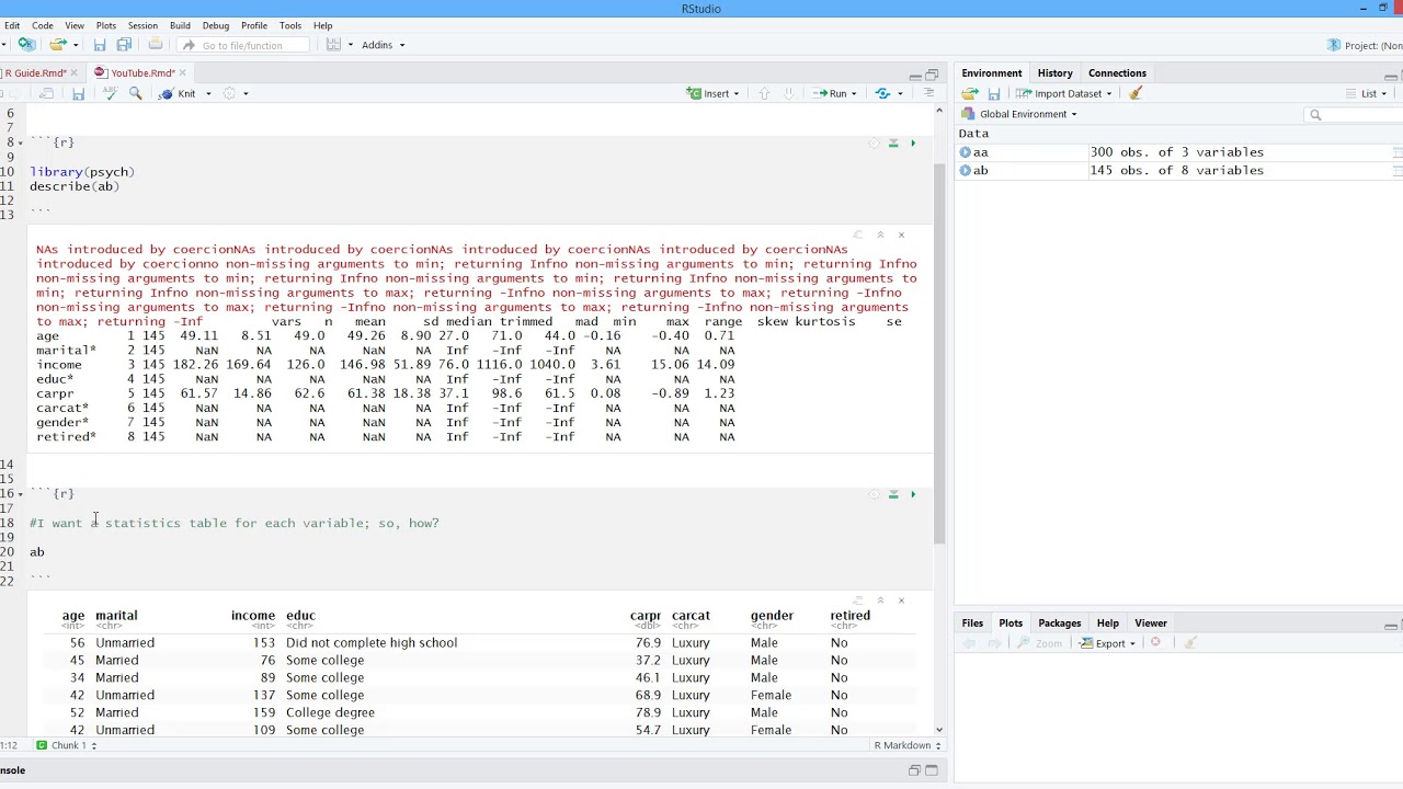 How to Build a Statistics Table in R. [HD] - YouTube