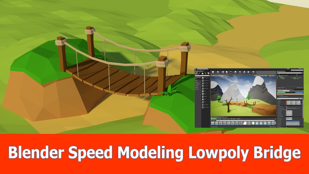 Blender Speed Modeling : Lowpoly Bridge Free Asset - YouTube
