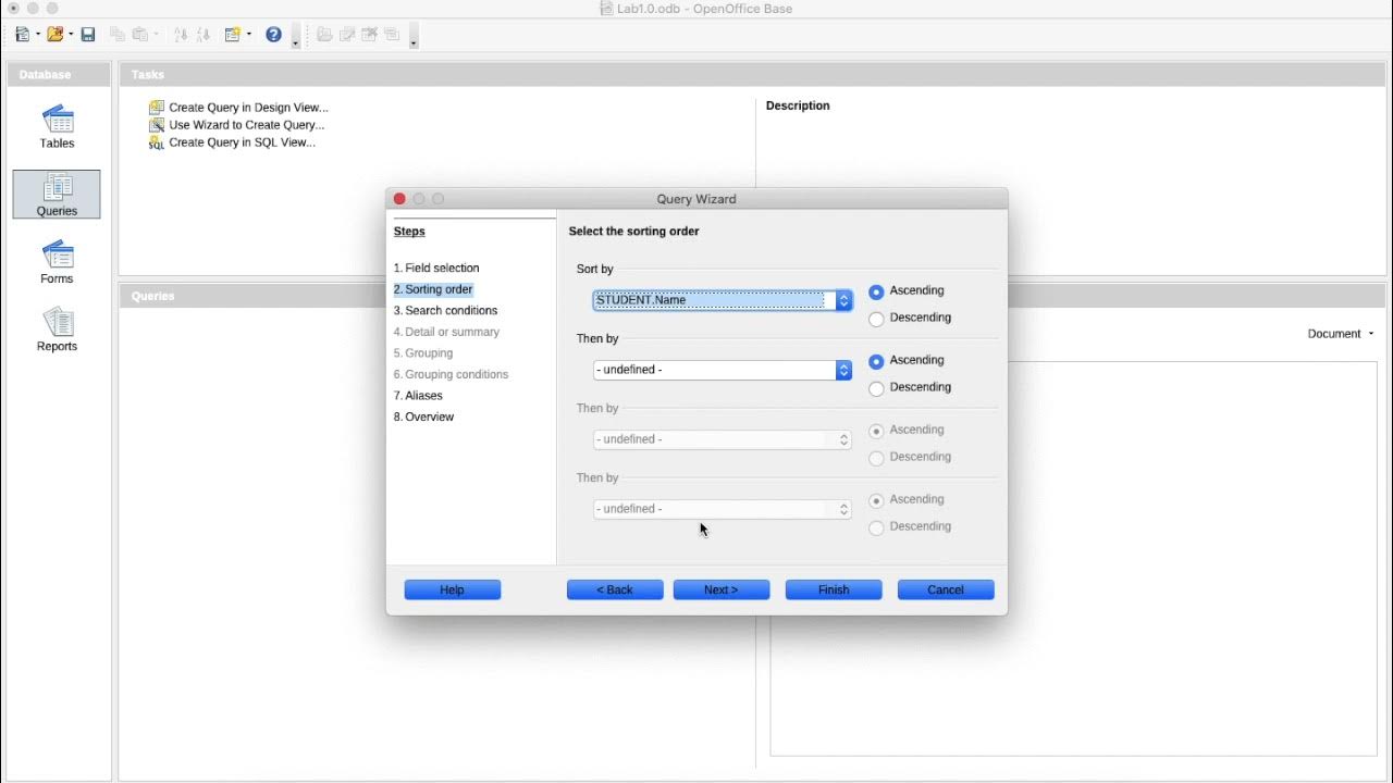 Lab 8 DATABASE: CREATING QUERIES ON OPENOFFICE - YouTube