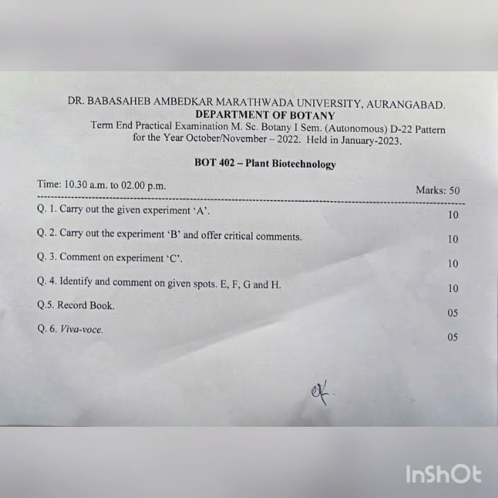 practical question paper of plant biotechnology 1st year Msc botany ...