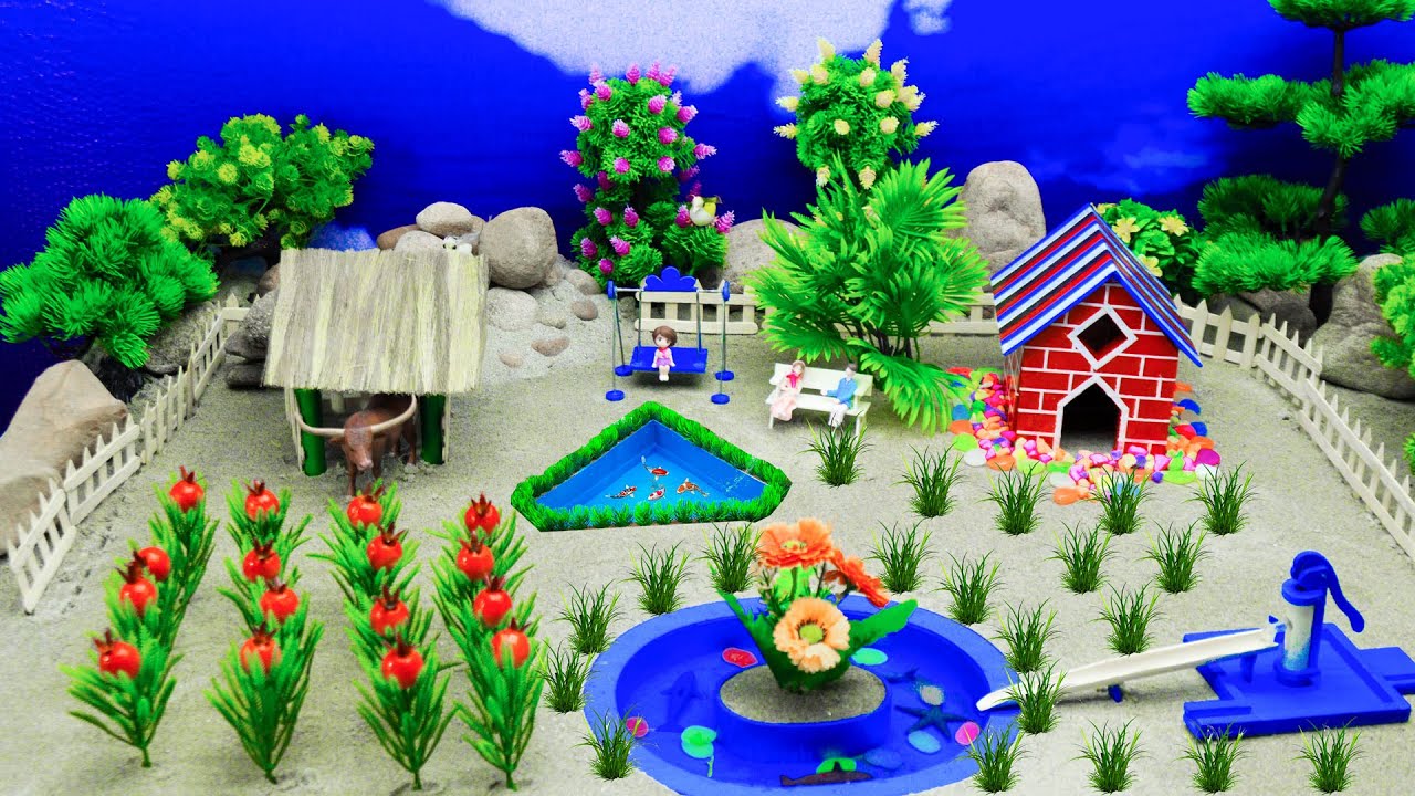 DIY mini Farm Diorama with goldfish pool | how to make cow shed | hand ...