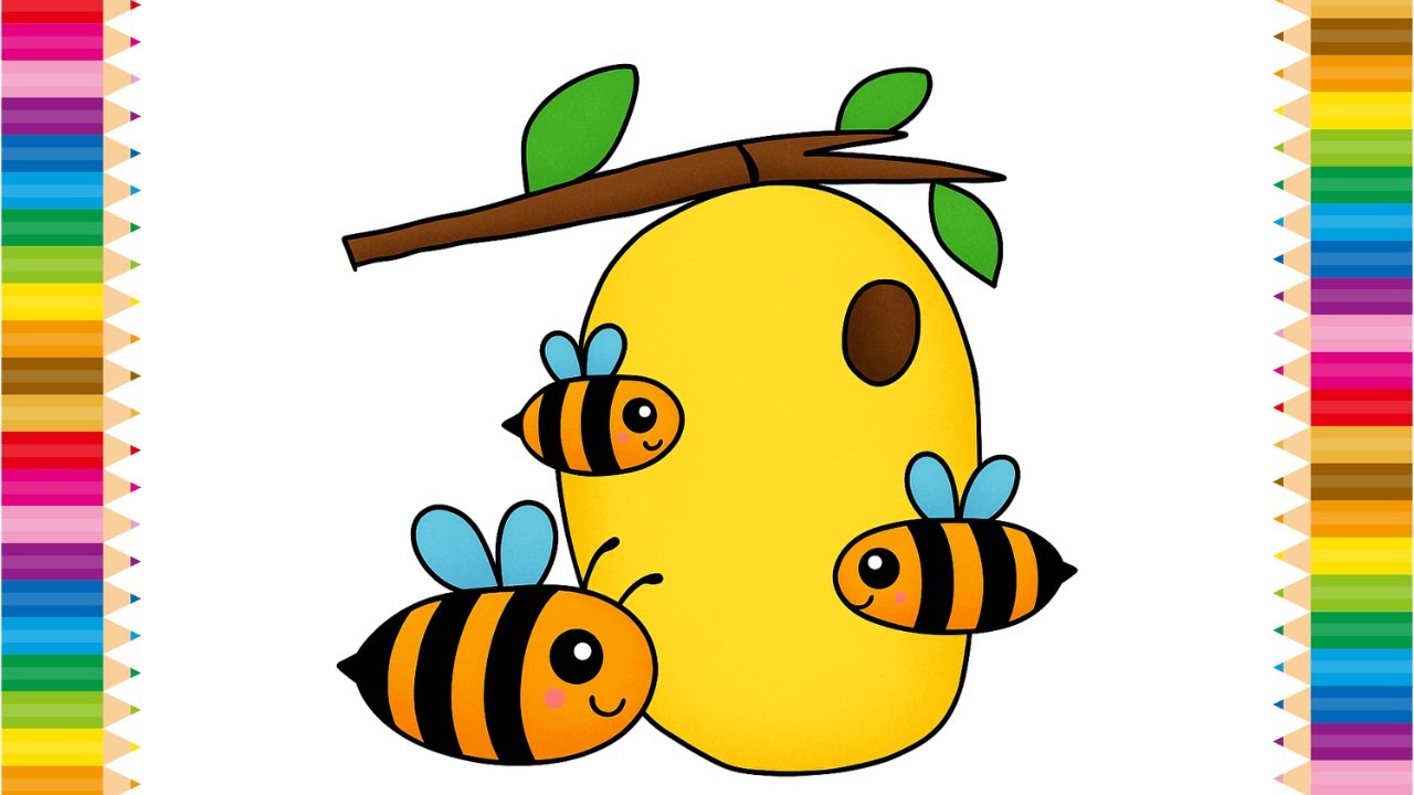 How to Draw a Beehive with Bees 🐝🍯 Easy Step by Step for Kids - YouTube