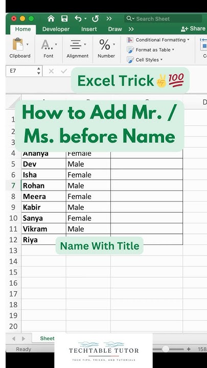 How to Add Title (Mr. or Ms.) Before Names in Excel – Quick Tutorial‼️ #shorts #ytshorts # ...