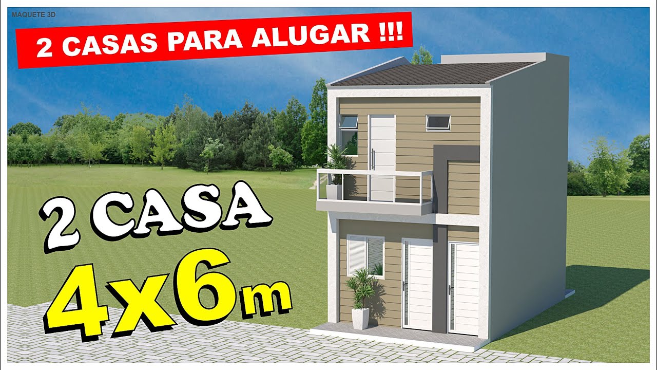 Projeto de 2 Casa Pequena 4x6 metros – 2 casas para alugar/Casa popular ...