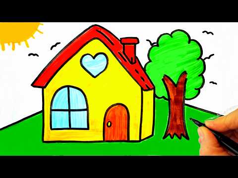 Kolay Ev ve Ağaç Çizimi 🌾 Kolay Manzara Resmi Çizimi 🌳 Doğa Resmi Çizimi - House and Tree Drawing