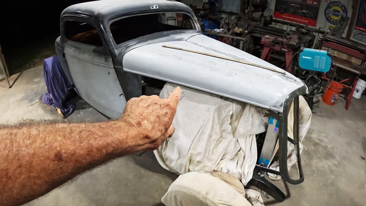 34 Ford Coupe Street Rod Build - Fitting A Fiberglass Hood - YouTube