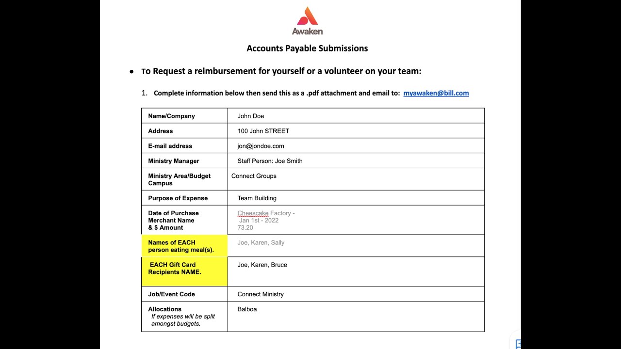 Reimbursement Process Awaken Church - YouTube