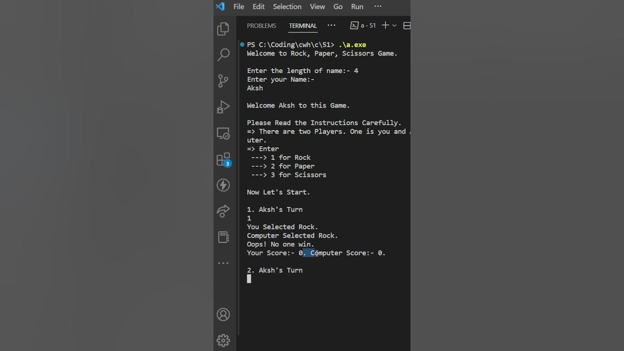 🔥 Rock Paper Scissor Game | C Language #akshdesai #coding #clanguage - YouTube