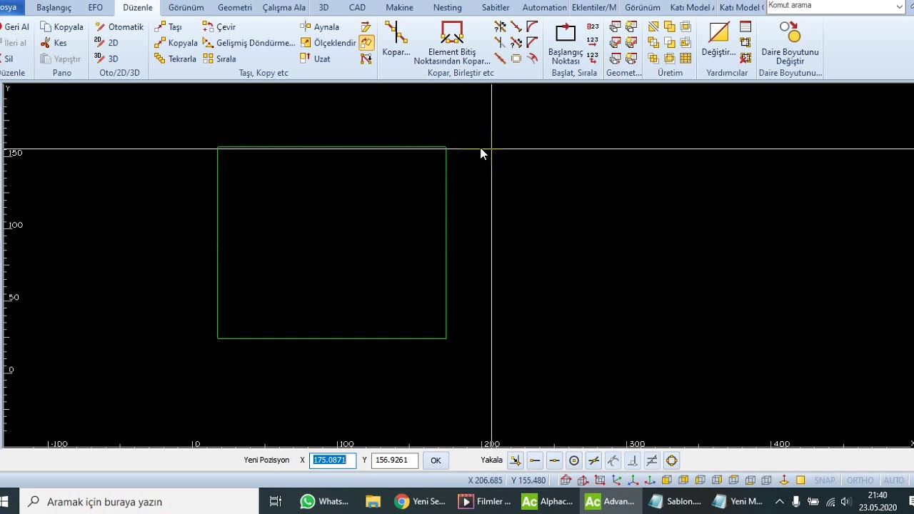Ders56 AlphaCAM 2B(2D) 2D Dönüştür (2D Transform) komutu (stretch - shorten - move-rotate ...