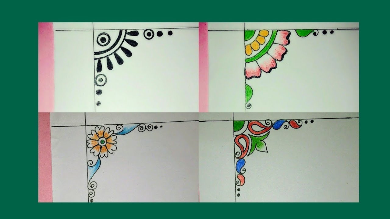 Easy border corner designs/border design with colour pencil / corner ...