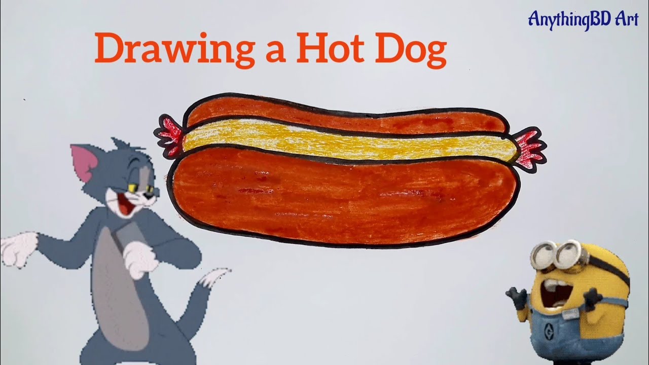 How to Draw a Hotdog. Easy Hot Dog drawing for kids. #hotdog #drawing # ...