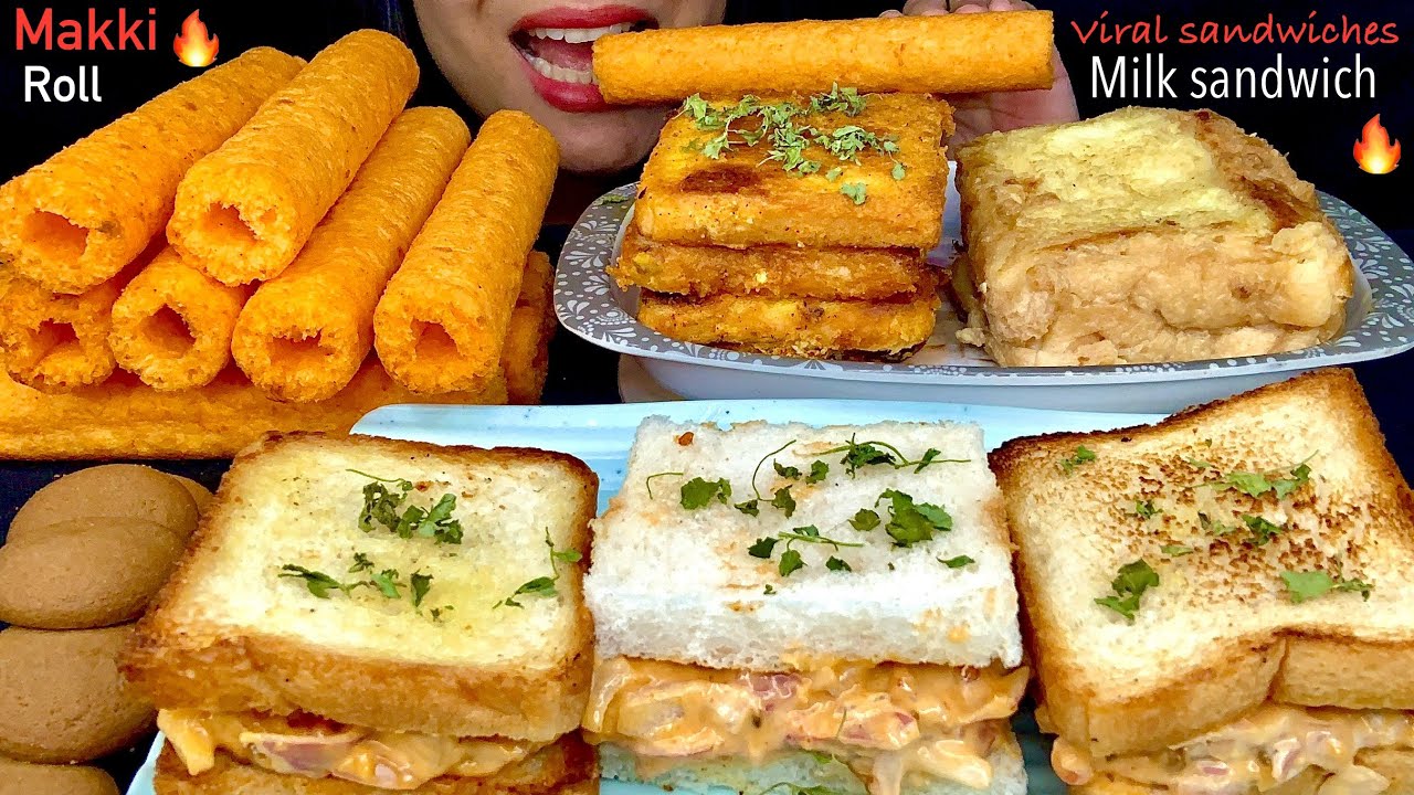 ASMR eating 🔥 || viral sandwiches 🥪 || chocolate milk bread, dahi tadka bread,veg mayonnaise ...