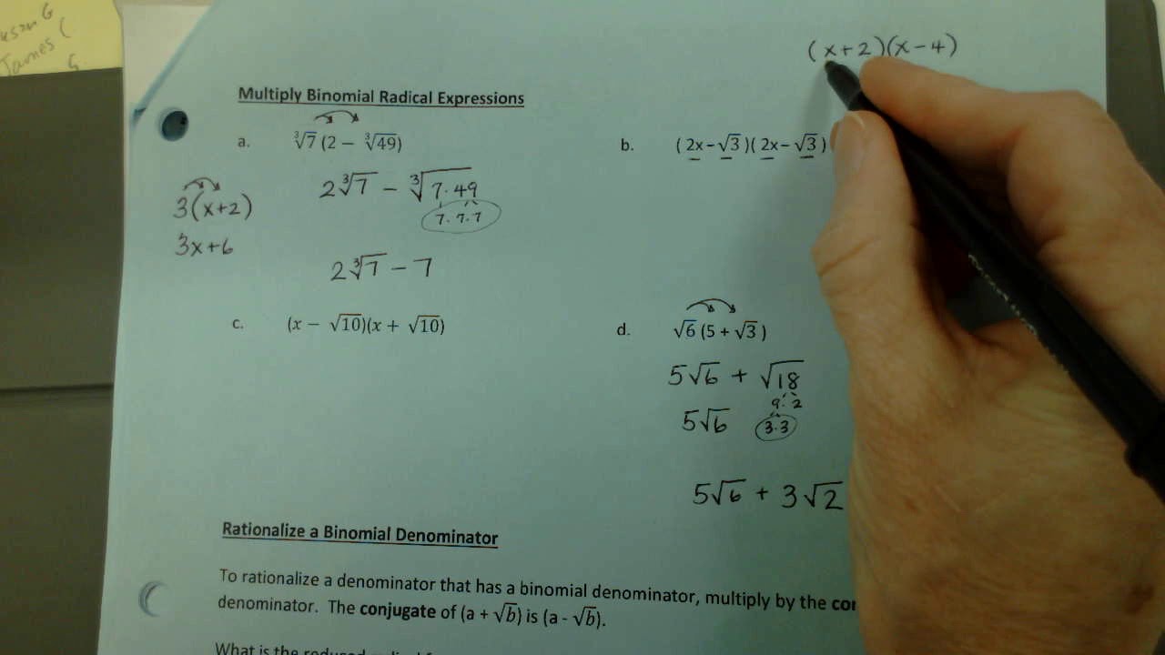 5-2 Multiplying Binomial Radical Expressions - YouTube