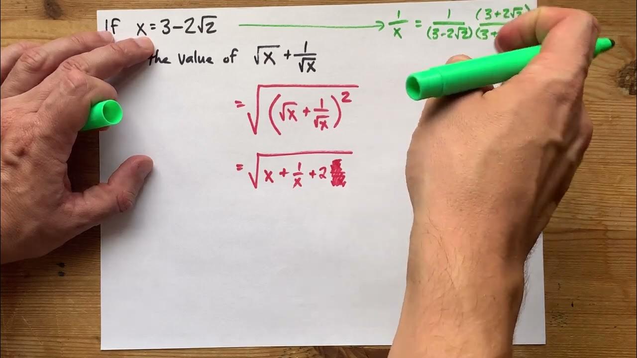 If x=3-2sqrt(2), find the value of sqrt(x)+1/sqrt(x) - YouTube