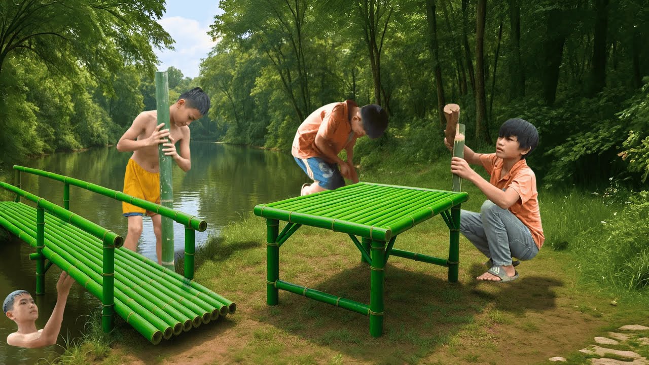 TIMELAPSE - Building a Bamboo Bridge and Table for the Orphan Boy’s ...