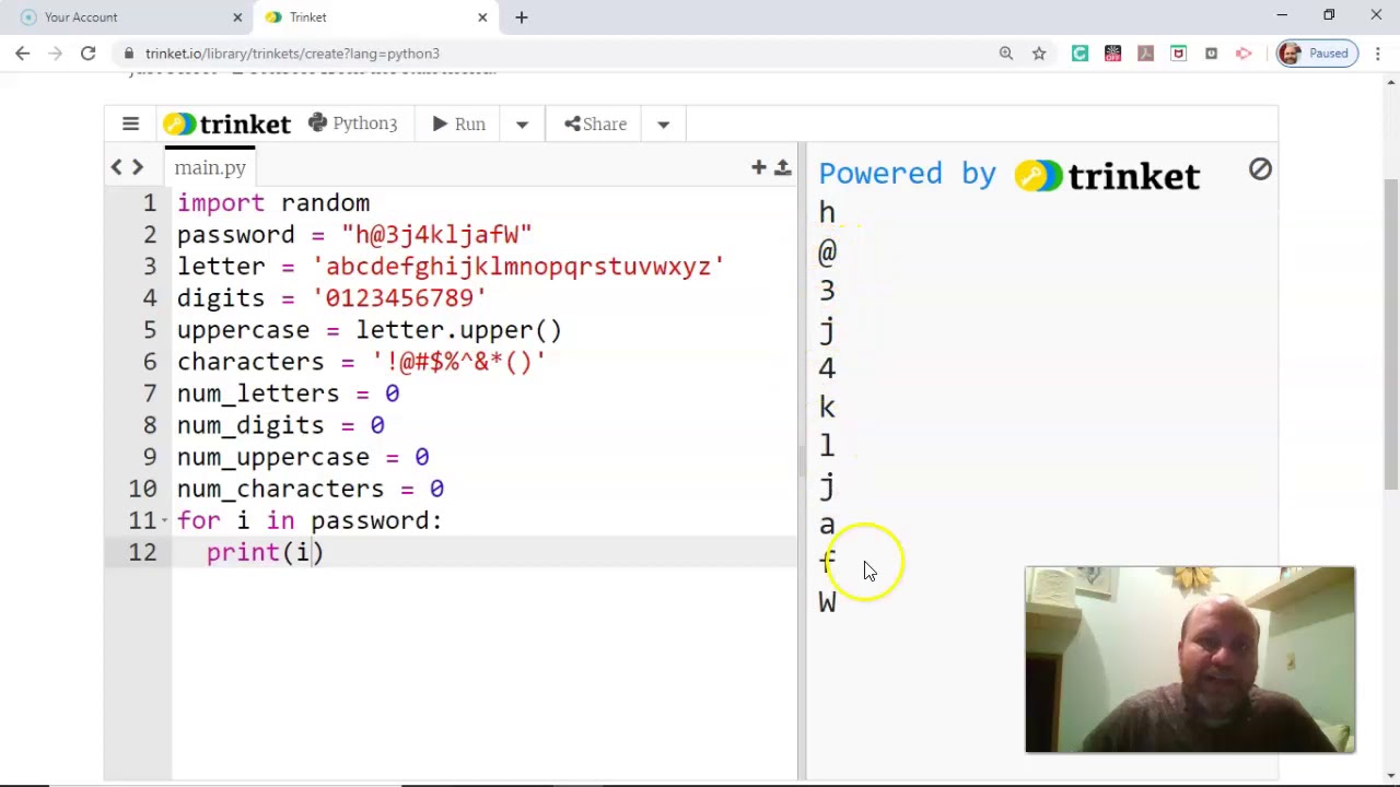 Checking a Password video 1 Trinket - YouTube