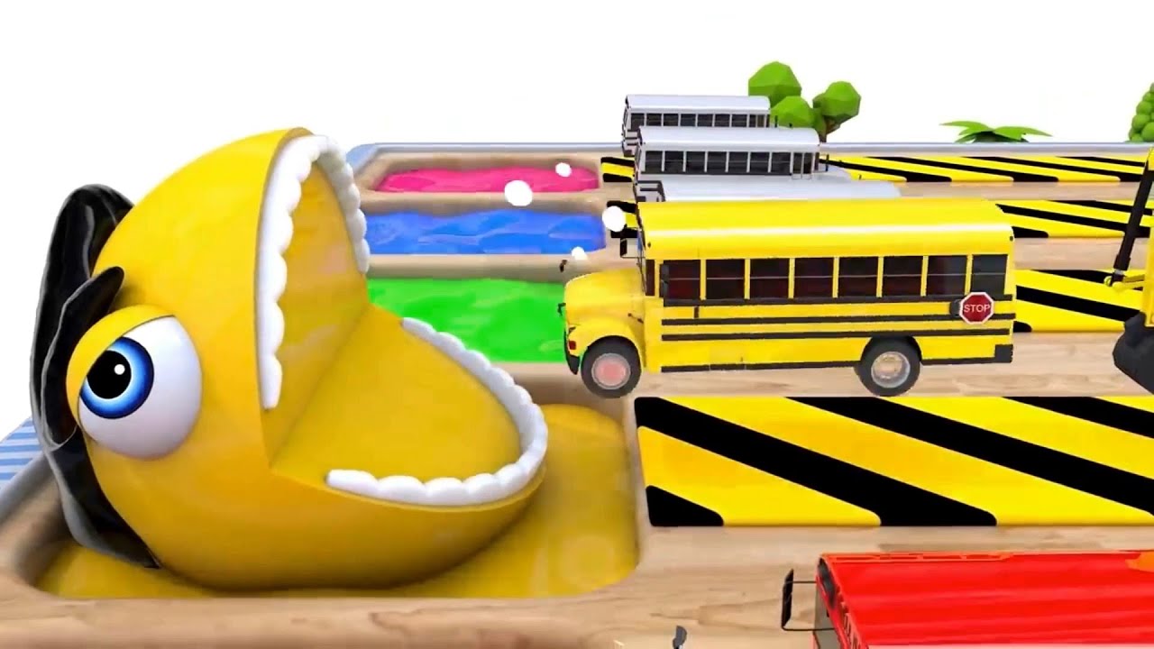 Learn Colors with PACMAN Hulk School Bus VS Excavator Street Vehicle ...