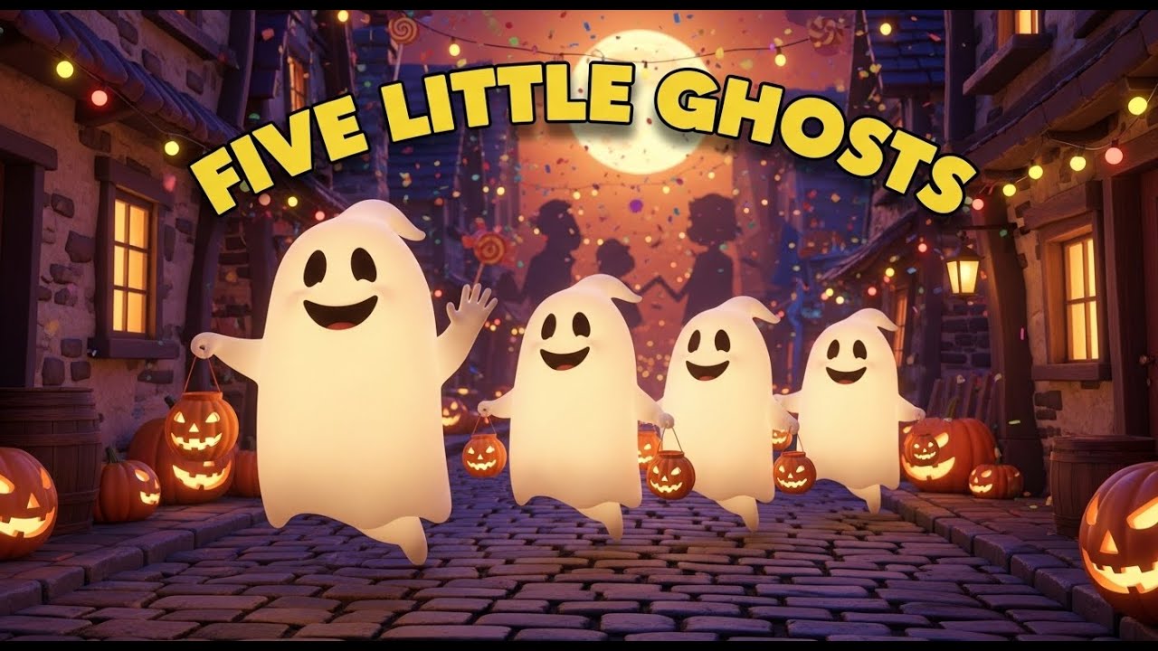 Five Little Ghosts Trick or Treat Adventure! 🍬👻 Fun Kids Song with Cute ...