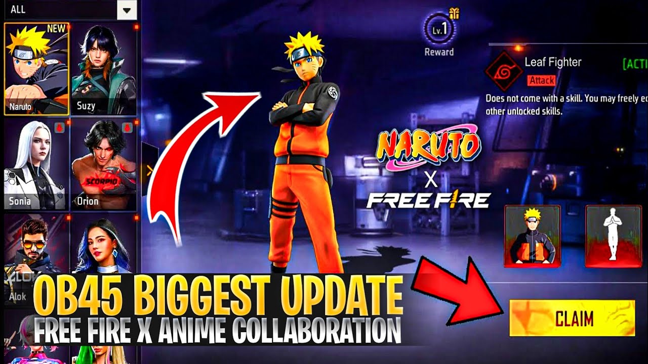 OB45 BEST UPDATE FREE FIRE | OB45 X ANIME COLLABORATION | FREE FIRE NEW ...