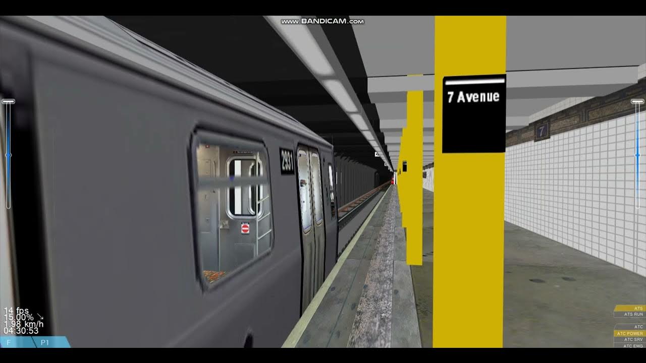 OpenBVE R179A V7 Alstom Q train arriving & departing at 7th Avenue - YouTube