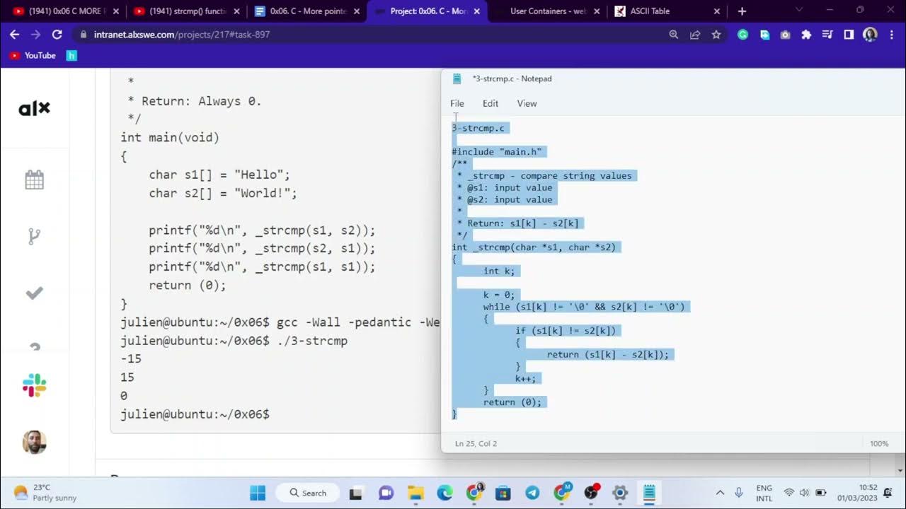 0x06 C More Pointers Arrays And Strings 3 Strcmp Youtube