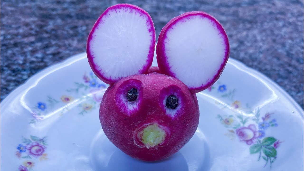 Cutie mouse red radish vegetable art carving garnish #vegetableart # ...