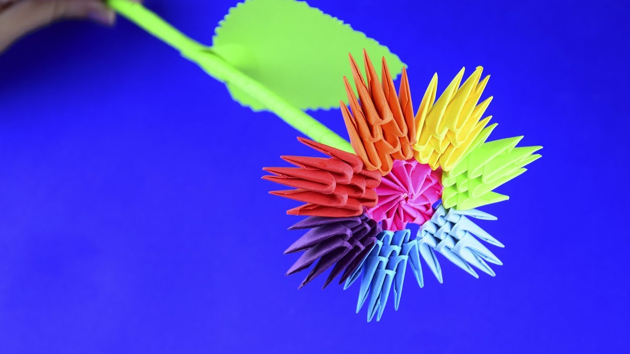 3D origami a Rainbow flower Tutorial Assembly - YouTube
